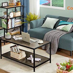 GreenForest Coffee Table Industrial with 2 Tier Storage Shelf for Living Room Modern Coffee Table 39.3 x 21.4 inch, Easy to Install, Rustic Walnut