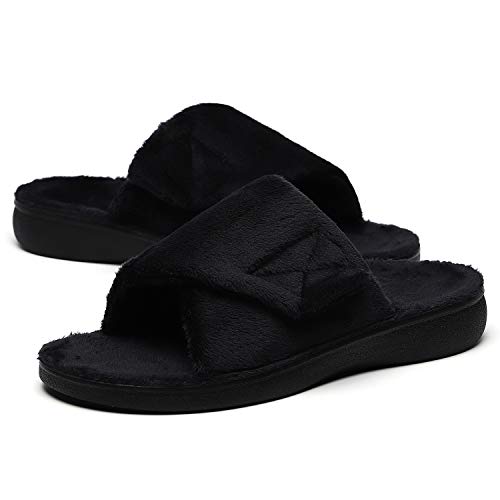 SOLLBEAM Fuzzy House Slippers With Arch Support Orthotic Heel Cup Sandals For Women