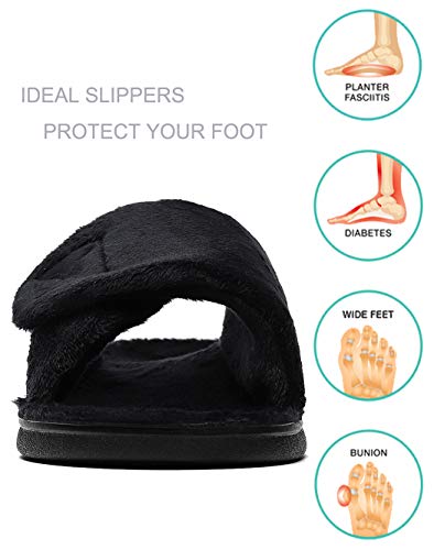 SOLLBEAM Fuzzy House Slippers With Arch Support Orthotic Heel Cup Sandals For Women