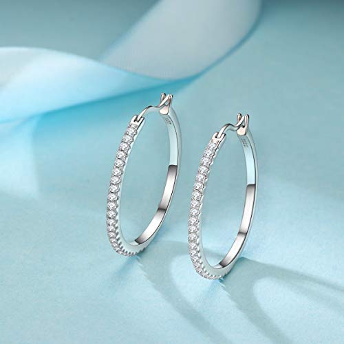 925 Sterling Silver Round Hoops Loops Earrings Paved Cubic Zircon Halo CZ Women Ear Jewelry (Hoop Earring 30MM)