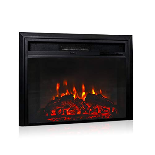 28 Inch Electric Fireplace Inserts Heat Adjustable in-Wall Recessed Fireplace Heater with Realistic Flame, Remote Control