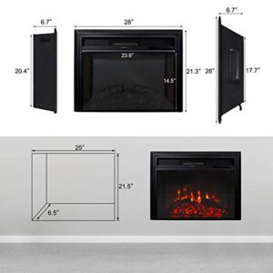 28 Inch Electric Fireplace Inserts Heat Adjustable in-Wall Recessed Fireplace Heater with Realistic Flame, Remote Control