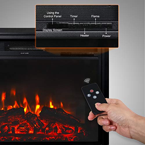 28 Inch Electric Fireplace Inserts Heat Adjustable in-Wall Recessed Fireplace Heater with Realistic Flame, Remote Control