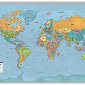 Laminated World Voyager Map Poster | Bright Style Map | Includes The Most Legible Location Labels | 36” x 24” | Shipped Rolled in a Tube, Not Folded | Great for The Home or Classroom