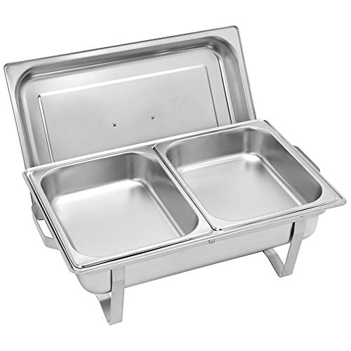 ROVSUN 8 Quart Chafing Dish Buffet Set,Stainless Steel Catering Serve Chafer,Restaurant Food Warmer, Rectangular Buffet Stove with 2 Half Size Food Pans and Foldable Frame for Party (1 Pack)