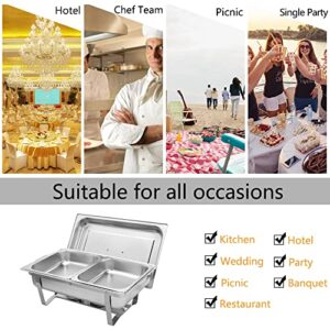 ROVSUN 8 Quart Chafing Dish Buffet Set,Stainless Steel Catering Serve Chafer,Restaurant Food Warmer, Rectangular Buffet Stove with 2 Half Size Food Pans and Foldable Frame for Party (1 Pack)