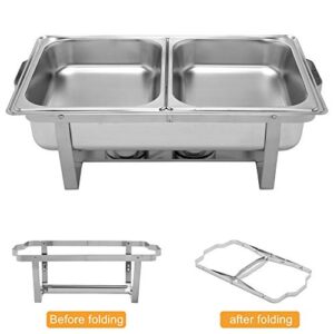 ROVSUN 8 Quart Chafing Dish Buffet Set,Stainless Steel Catering Serve Chafer,Restaurant Food Warmer, Rectangular Buffet Stove with 2 Half Size Food Pans and Foldable Frame for Party (1 Pack)