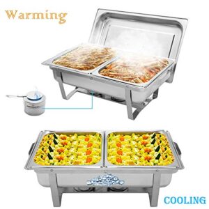 ROVSUN 8 Quart Chafing Dish Buffet Set,Stainless Steel Catering Serve Chafer,Restaurant Food Warmer, Rectangular Buffet Stove with 2 Half Size Food Pans and Foldable Frame for Party (1 Pack)