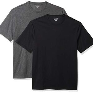 Amazon Essentials Men's Short-Sleeve Crewneck T-Shirt, Pack of 2, Black/Charcoal Heather, Medium