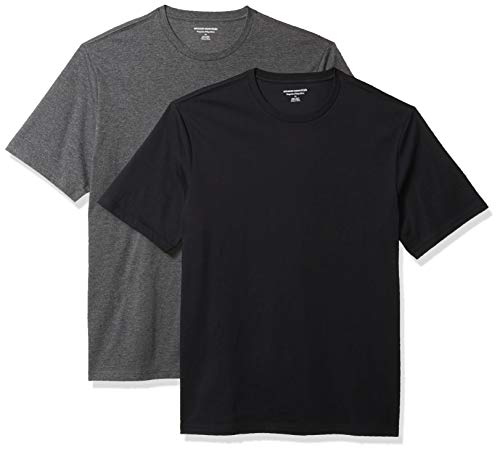 Amazon Essentials Men's Short-Sleeve Crewneck T-Shirt, Pack of 2, Black/Charcoal Heather, Medium