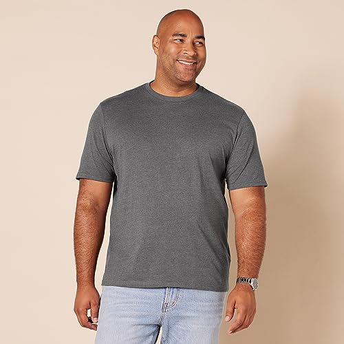 Amazon Essentials Men's Short-Sleeve Crewneck T-Shirt, Pack of 2, Black/Charcoal Heather, Medium