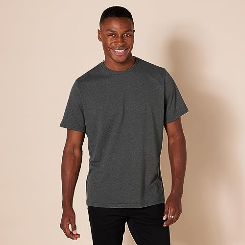 Amazon Essentials Men's Short-Sleeve Crewneck T-Shirt, Pack of 2, Black/Charcoal Heather, Medium