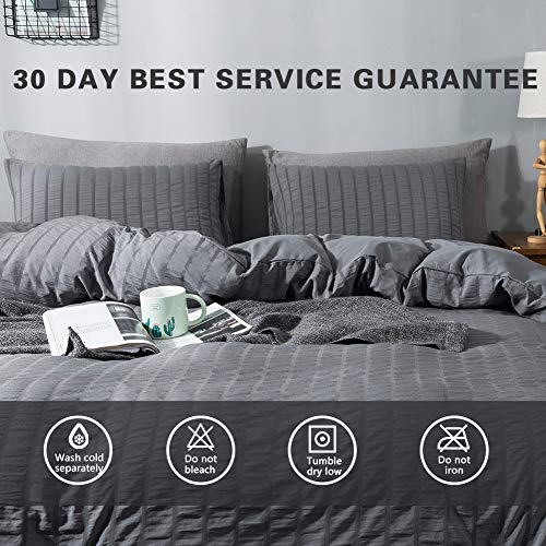 AveLom Seersucker Duvet Cover Set King Size (104 x 90 inches), 3 Pieces (1 Duvet Cover + 2 Pillow Cases), Dark Gray Ultra Soft Washed Microfiber, Textured Duvet Cover with Zipper Closure, Corner Ties