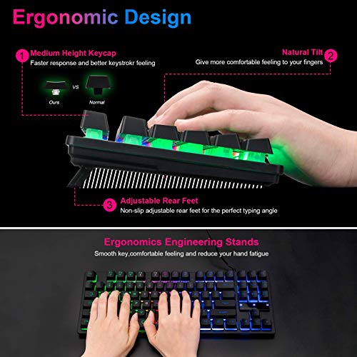 CHONCHOW 87 Keys TKL Gaming Keyboard and Mouse Combo, Wired LED Rainbow Backlit Keyboard 800-3200 DPI RGB Mouse, Gaming for PS4 Xbox PC Laptop Mac