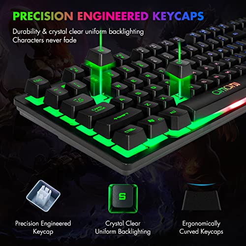 CHONCHOW 87 Keys TKL Gaming Keyboard and Mouse Combo, Wired LED Rainbow Backlit Keyboard 800-3200 DPI RGB Mouse, Gaming for PS4 Xbox PC Laptop Mac