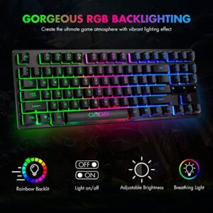 CHONCHOW 87 Keys TKL Gaming Keyboard and Mouse Combo, Wired LED Rainbow Backlit Keyboard 800-3200 DPI RGB Mouse, Gaming for PS4 Xbox PC Laptop Mac