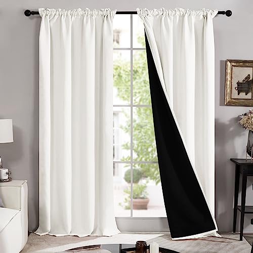 Deconovo 100% Blackout Curtains Set of 2, 84 Inch Length Total Room Darkening Curtain Drapes, Thermal Soundproof Curtains for Bedroom(Cream, 52W x 84L Inch, 2 Panels)