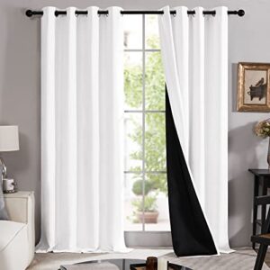 deconovo white blackout curtains for bedroom and living room - 100% light blocking window curtains 84 inches long with black liner, set of 2 panels 52w x 84l inches, pure white