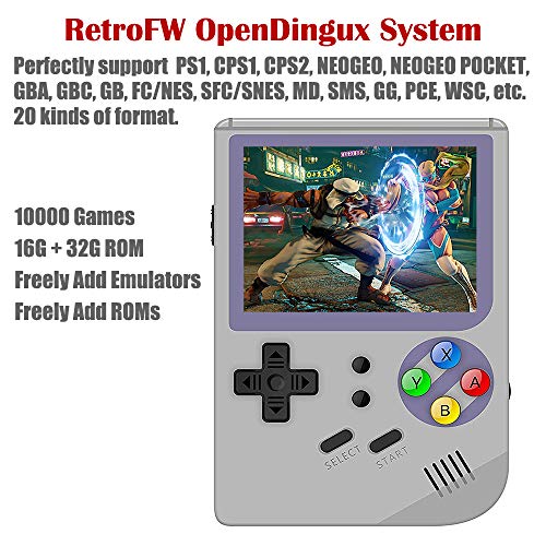 DREAMHAX RG300 Portable Game Console with Open Source System Preload 10000 Games, Handheld Video Games Player with 16G + 32G TF Card 3 Inch IPS Screen, Arcade Retro Games Gifts (Gray)