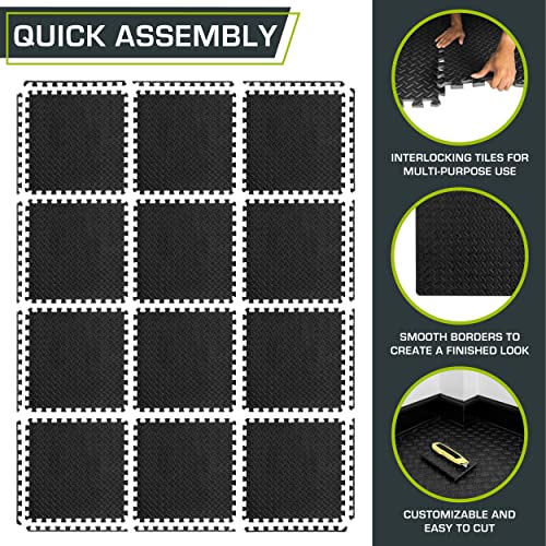 ProsourceFit Exercise Puzzle Mat ½ inch, EVA Foam Interlocking Tiles Protective and Cushion Flooring for Gym Equipment, Play Area, Available in packs of 24 SQ FT, 48 144 FT