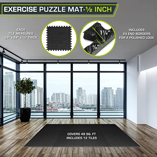 ProsourceFit Exercise Puzzle Mat ½ inch, EVA Foam Interlocking Tiles Protective and Cushion Flooring for Gym Equipment, Play Area, Available in packs of 24 SQ FT, 48 144 FT