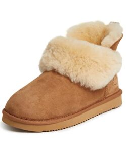 dearfoams women's fireside perth genuine shearling indoor/outdoor water resistant foldover boot