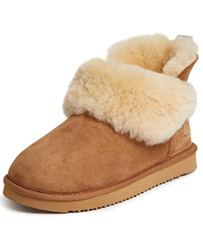 Dearfoams Women's Fireside Perth Genuine Shearling Indoor/Outdoor Water Resistant Foldover Boot