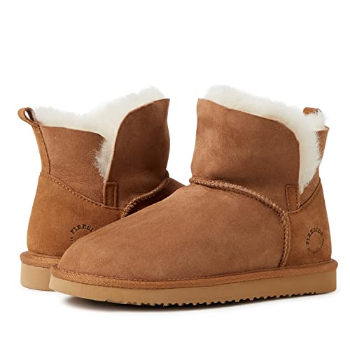 Dearfoams Women's Fireside Perth Genuine Shearling Indoor/Outdoor Water Resistant Foldover Boot