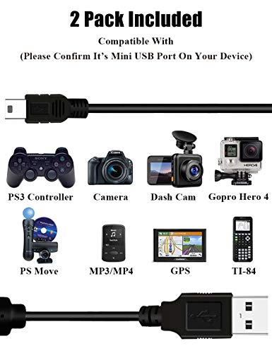 Drimoor 2 Pack 10ft PS3 Controller Charger Cable - Magnetic Ring Mini USB Data Charging Cord for PS Move Playstation 3 Wireless Controller, TI84 Plus CE, Digital Camera