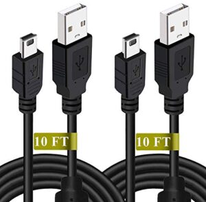 drimoor 2 pack 10ft ps3 controller charger cable - magnetic ring mini usb data charging cord for ps move playstation 3 wireless controller, ti84 plus ce, digital camera