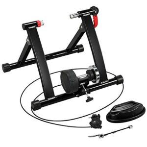 yaheetech magnetic bike trainer stand w/ 6 speed level wire control adjuster,noise reduction,quick-release & front wheel riser resistance foldable bicycle exercise stand for mountain & road bikes