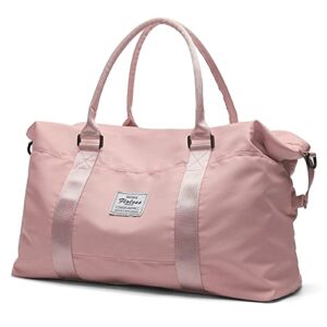 hyc00 travel duffel bag, sports tote gym bag, shoulder weekender overnight bag for women,pink