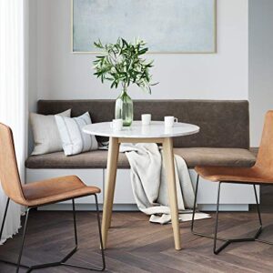 Nathan James Amalia Round Bistro Dining Table with Legs in Tan Wood Finish and Faux White Carrara Marble Top, Light Brown