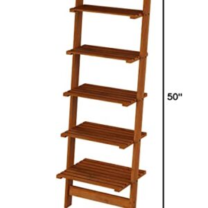 Lavish Home Ladder Bookshelf-5 Tier Leaning Decorative Shelves for Display, Cherry