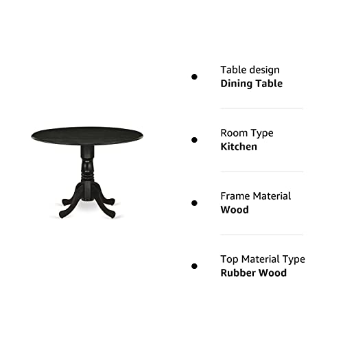 East West Furniture DLT-ABK-TP Dublin Dining Table - a Round Wooden Table Top with Dropleaf & Pedestal Base, 42x42 Inch, Wirebrushed Black