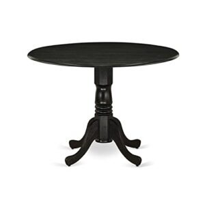 east west furniture dlt-abk-tp dublin dining table - a round wooden table top with dropleaf & pedestal base, 42x42 inch, wirebrushed black