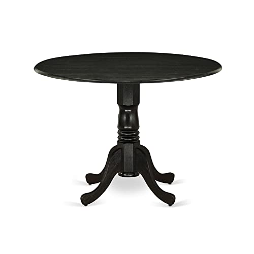 East West Furniture DLT-ABK-TP Dublin Dining Table - a Round Wooden Table Top with Dropleaf & Pedestal Base, 42x42 Inch, Wirebrushed Black