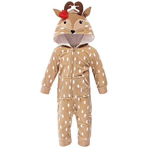 Hudson Baby Unisex Fleece Jumpsuits, Coveralls, and Playsuits, Girl Reindeer Baby, 0-3 Months