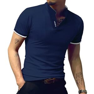 LOGEEYAR Mens Fashion Polo Shirt Short/Long-Sleeve Slim Fit Henley T-Shirts Pique Cotton Clothes