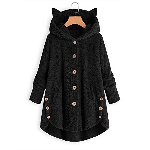 Fastbot Fleece Jacket Women Pullover Hoodie Fleece Hooded Sweatshirt Cat Ear Pocket Solid Warm Winter Oversized Outwear