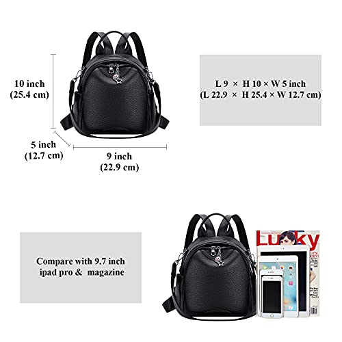 ALTOSY Soft Genuine Leather Backpack for Women Small Convertible Backpack Purse Shoulder Bag for Ladies (S97 Black)