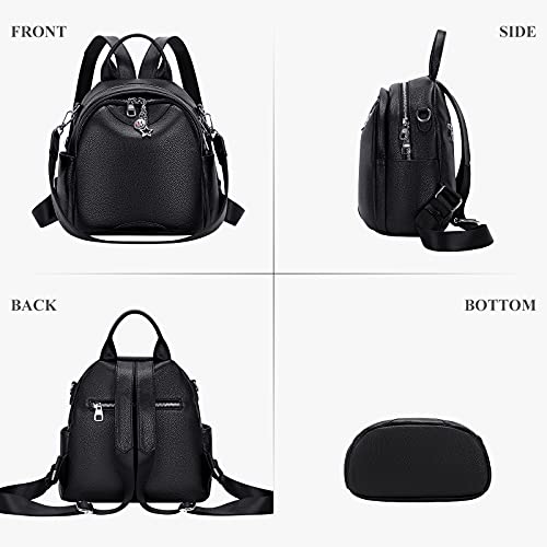 ALTOSY Soft Genuine Leather Backpack for Women Small Convertible Backpack Purse Shoulder Bag for Ladies (S97 Black)