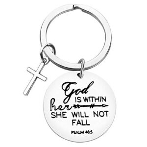 christian keychain religious verse gift prayer charm keychain faith religious jewelry for women girls god is within her she will not fall keychain gift for birthday christmas