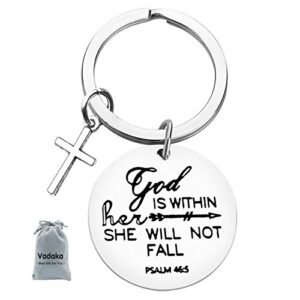 Christian Keychain Religious Verse Gift Prayer Charm Keychain Faith Religious Jewelry for Women Girls God Is Within Her She Will Not Fall Keychain Gift for Birthday Christmas