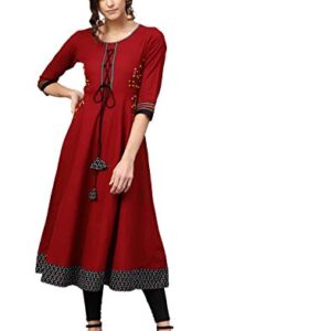 Yash Gallery Women's Cotton Slub Embroidered Anarkali Kurtis (Maroon)