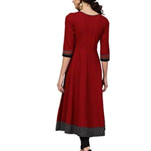 Yash Gallery Women's Cotton Slub Embroidered Anarkali Kurtis (Maroon)