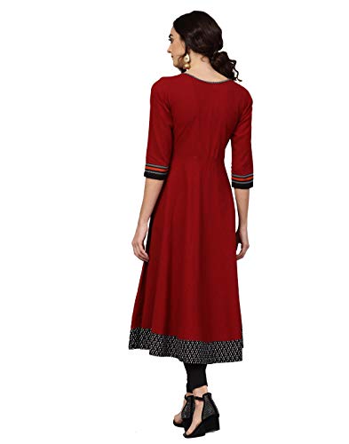 Yash Gallery Women's Cotton Slub Embroidered Anarkali Kurtis (Maroon)