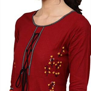 Yash Gallery Women's Cotton Slub Embroidered Anarkali Kurtis (Maroon)