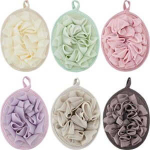 6 pieces bath shower loofah pouf sponge mesh pouf shower ball exfoliating body loofah pad shower scrubber ball shower glove with flower bath ball (multi-color)