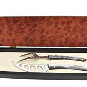 Le Thiers By Neron 2 Piece Laguiole Cheese Knife and Fork Set With Full Plexiglas Handles in Luxury Box